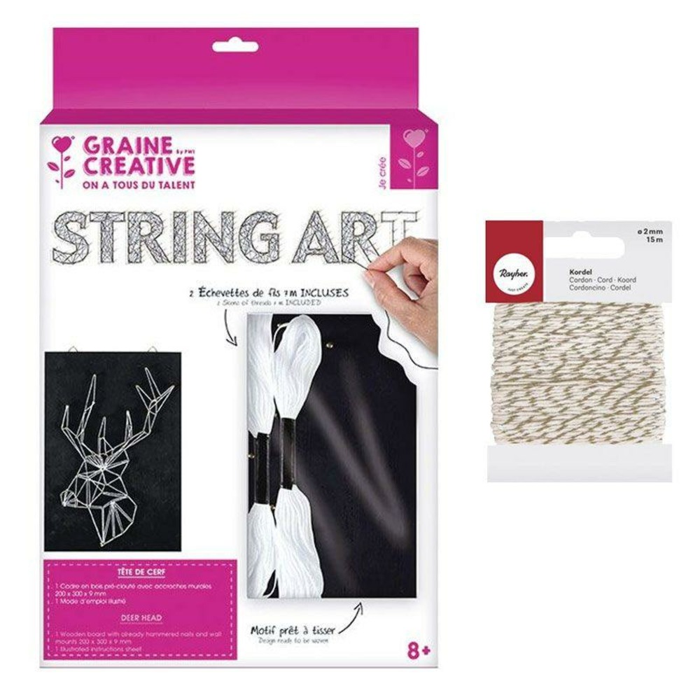 Tableau string art cerf 30 x 22 cm + ficelle dorée & blanche | Truffaut
