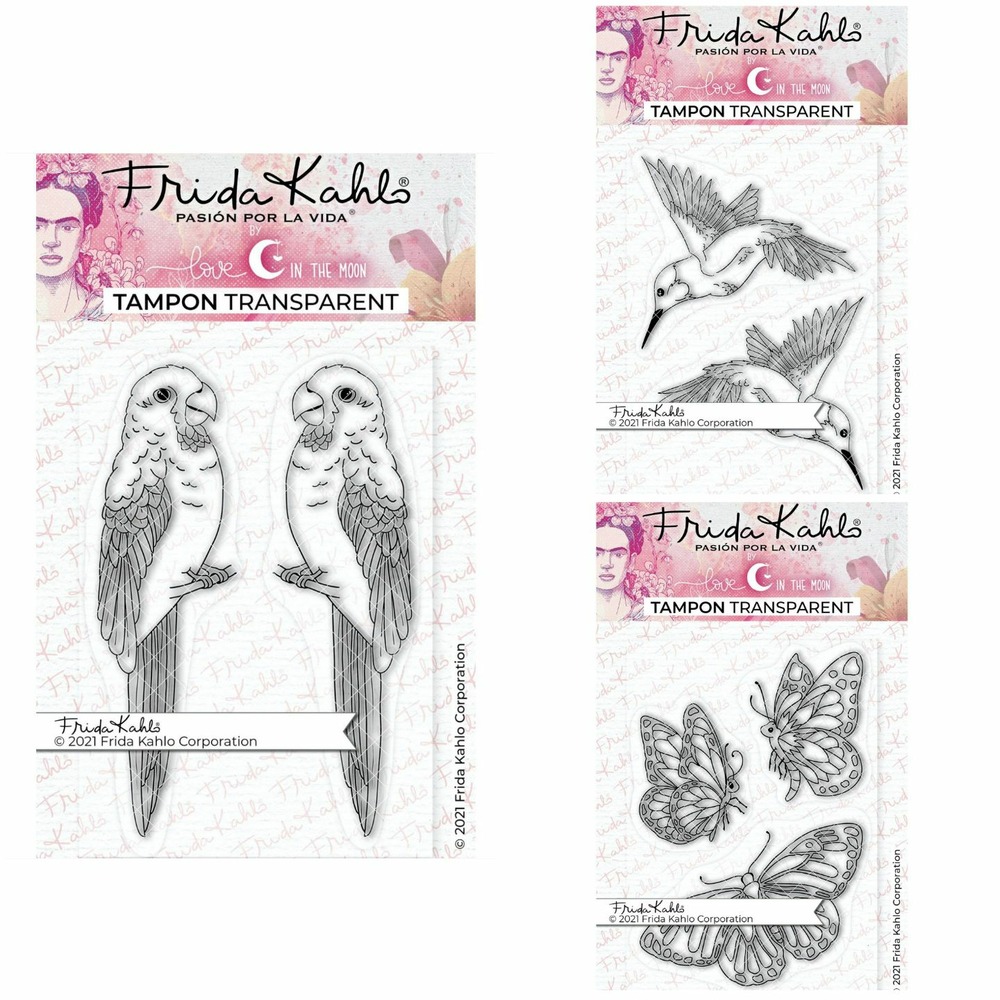 7 tampons transparents - perruches + colibris + papillons -9,5 x 6,5 cm ...
