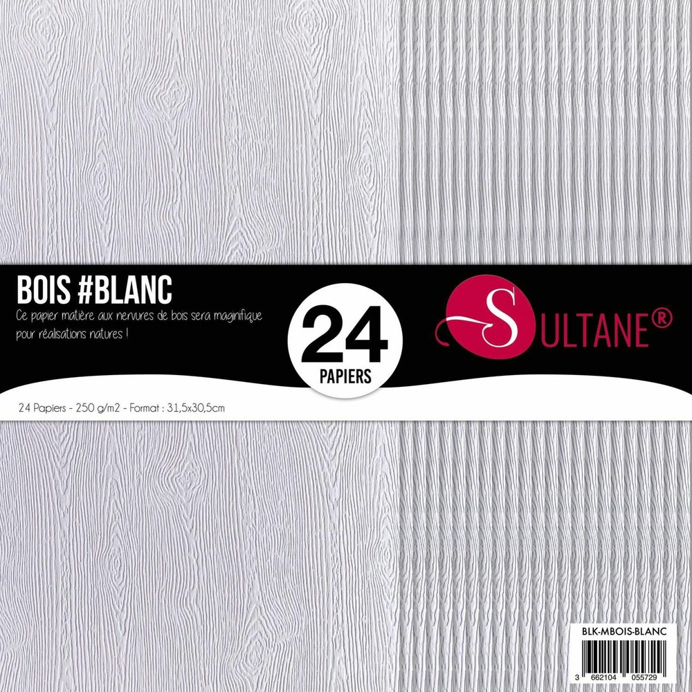 24 papiers scrapbooking texturé bois blanc - 300g/m2 | Truffaut