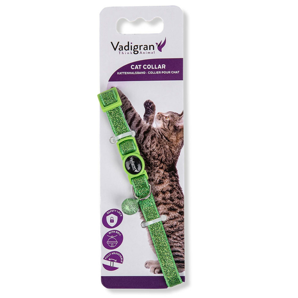Collier chat glitter vert pailleté 20-30cm x 10mm | Truffaut