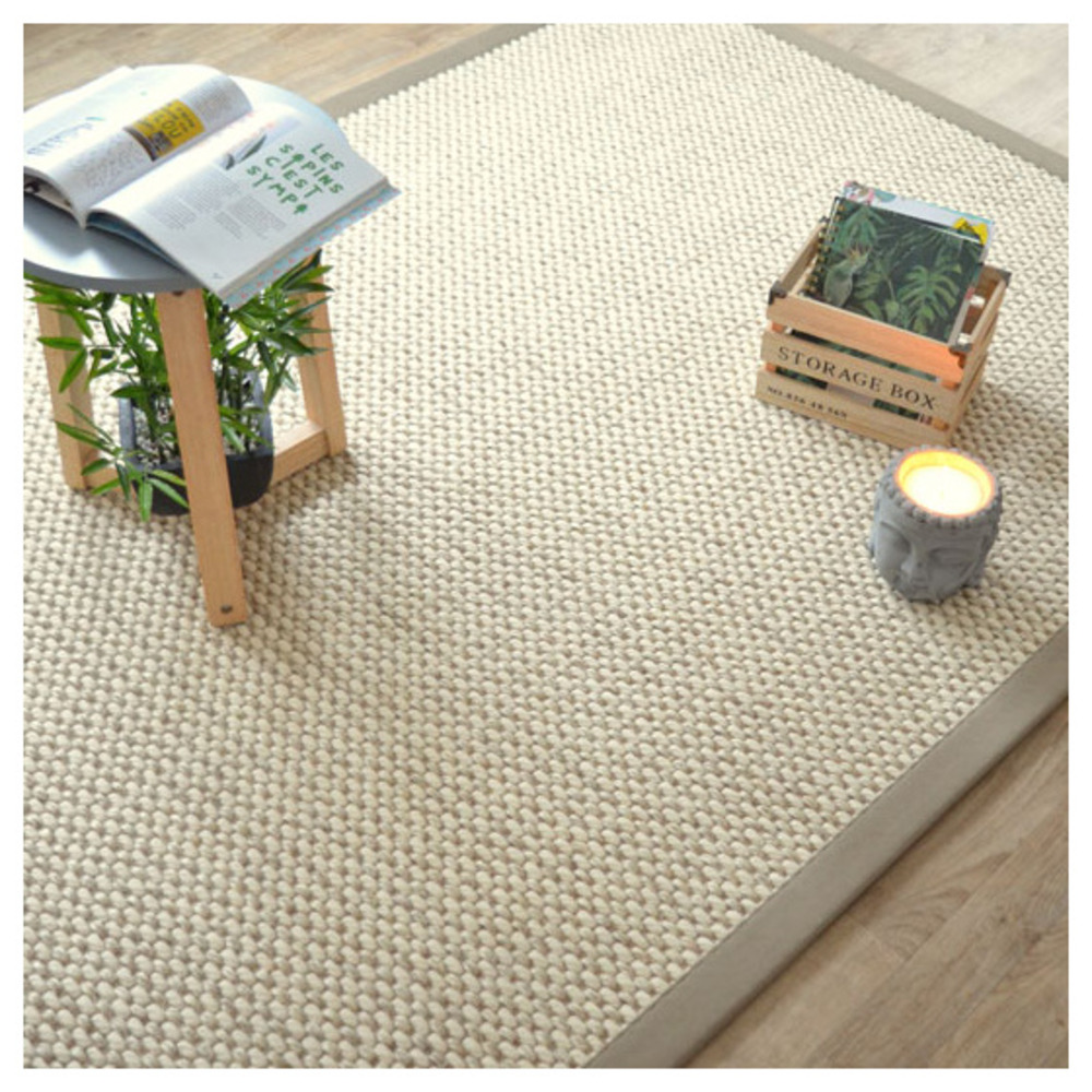 Tapis laine et sisal - albury grosses boucles blanc crème - ganse coton ...