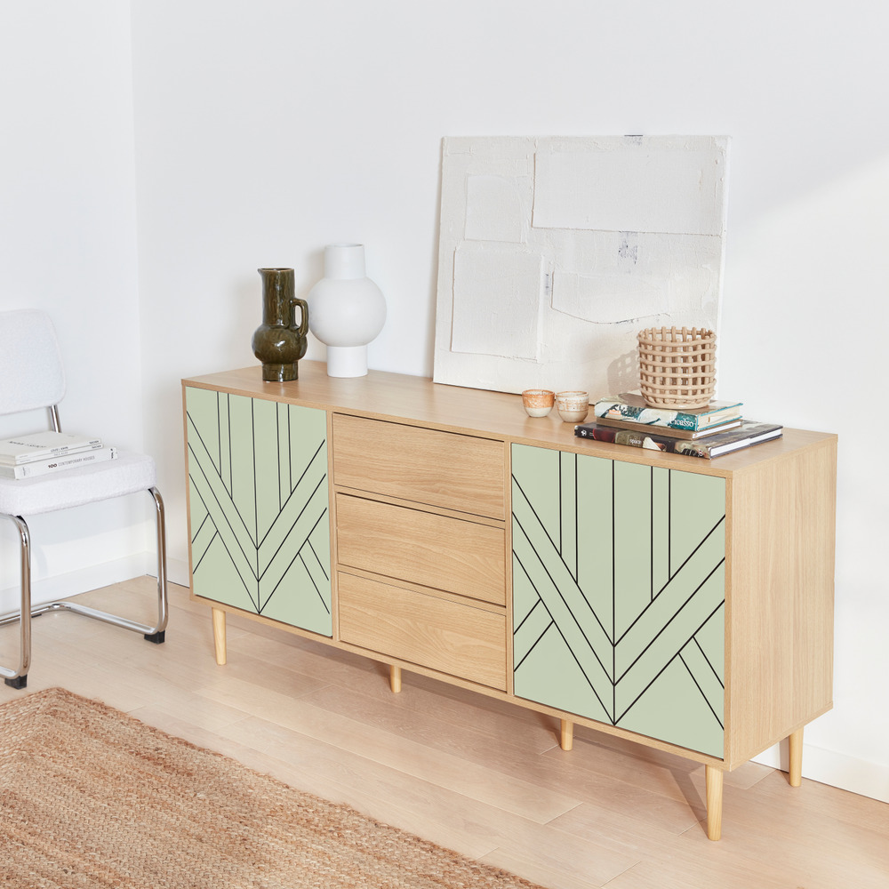 Buffet de rangement décor bois et vert d'eau - mika - 2 niveaux. 2 ...