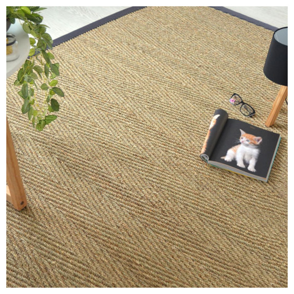 Tapis jonc de mer - assam chevron - ganse coton anthracite - 140 x 200 ...