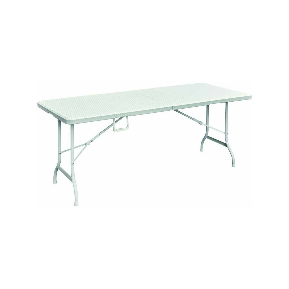 Table rectangulaire blanche 180x75xh72cm pliante résine effet rotin camping réceptions festivals ...