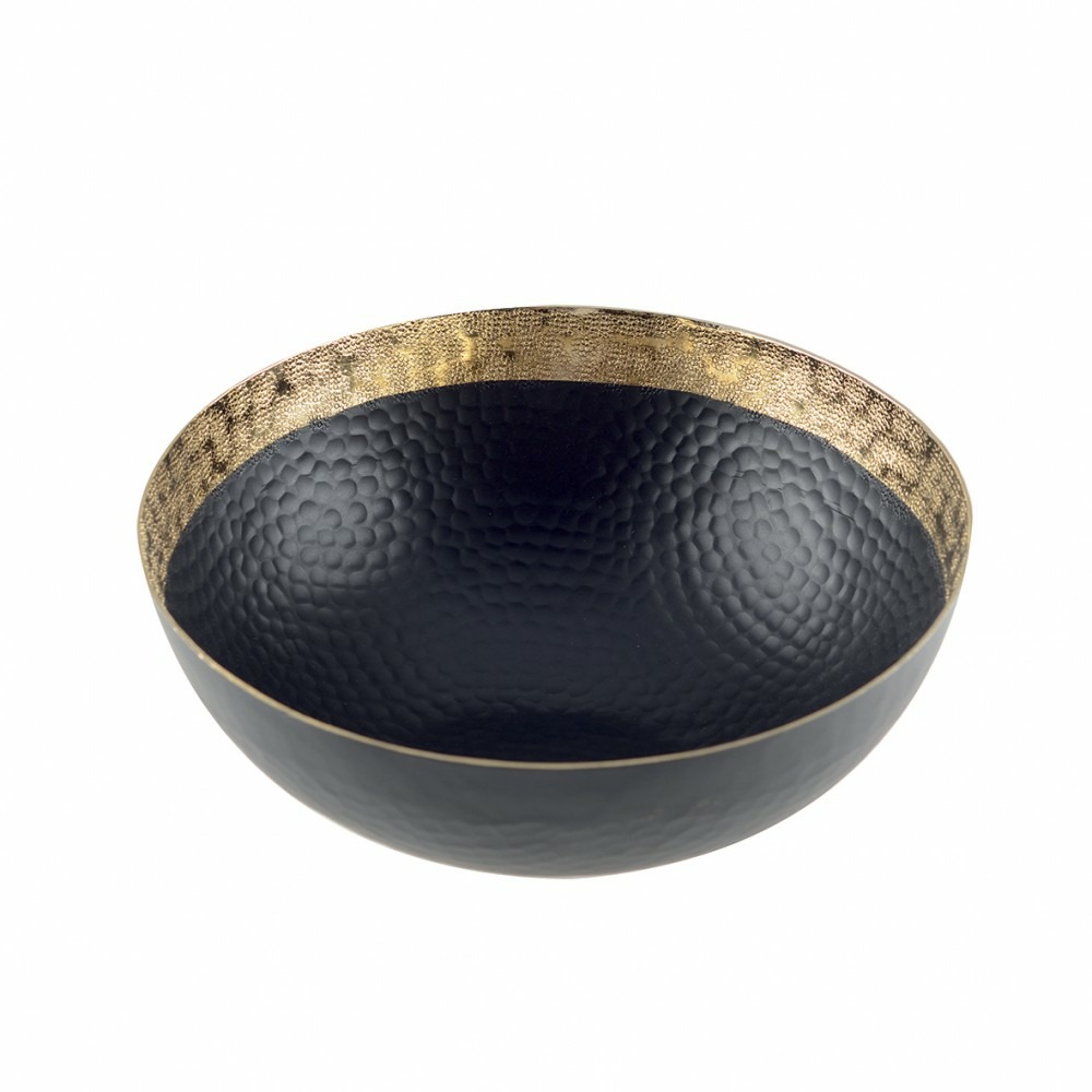 Saladier penche metal noir bord dore 25x12+7cm | Truffaut