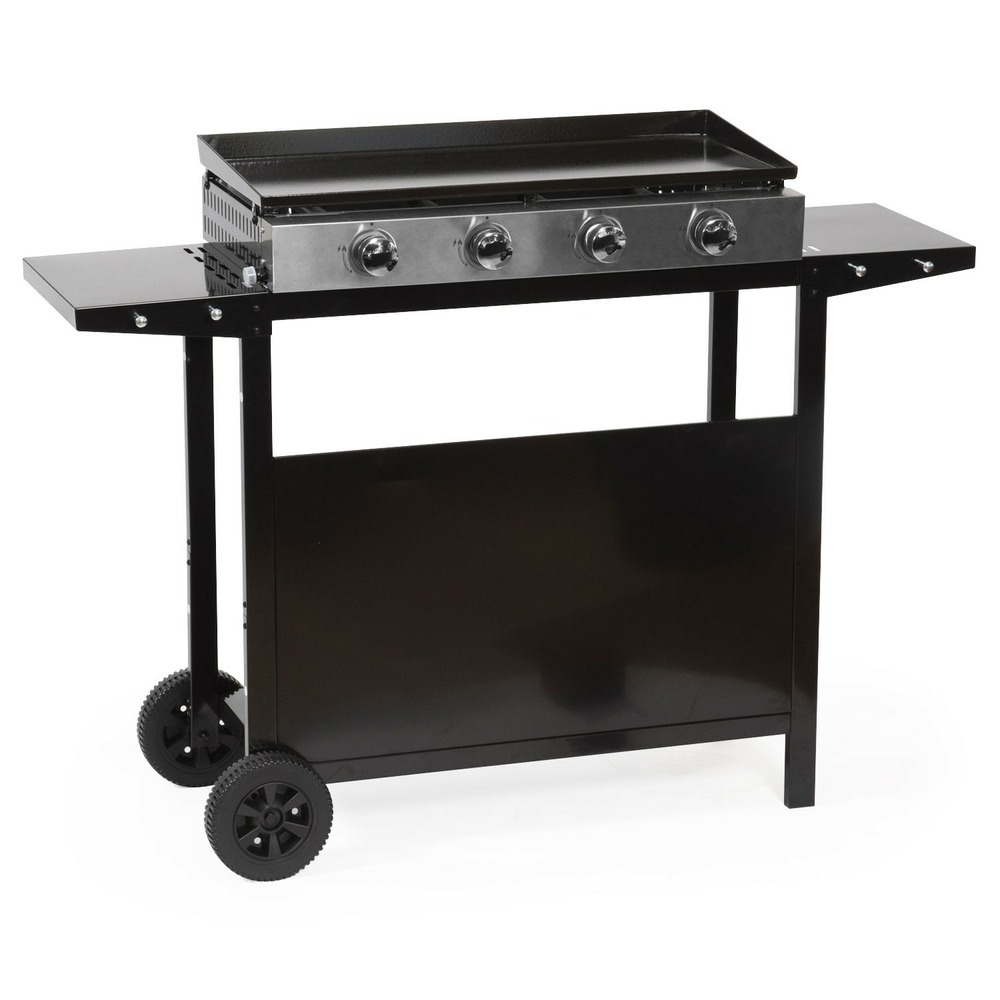 Cooker - plancha au gaz 4 brûleurs 8 kw - chariot à roulettes - acier ...