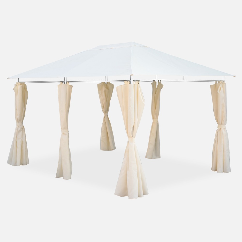 Ensemble complet toile de toit et rideaux écru pour tonnelle 3x4m divio ...