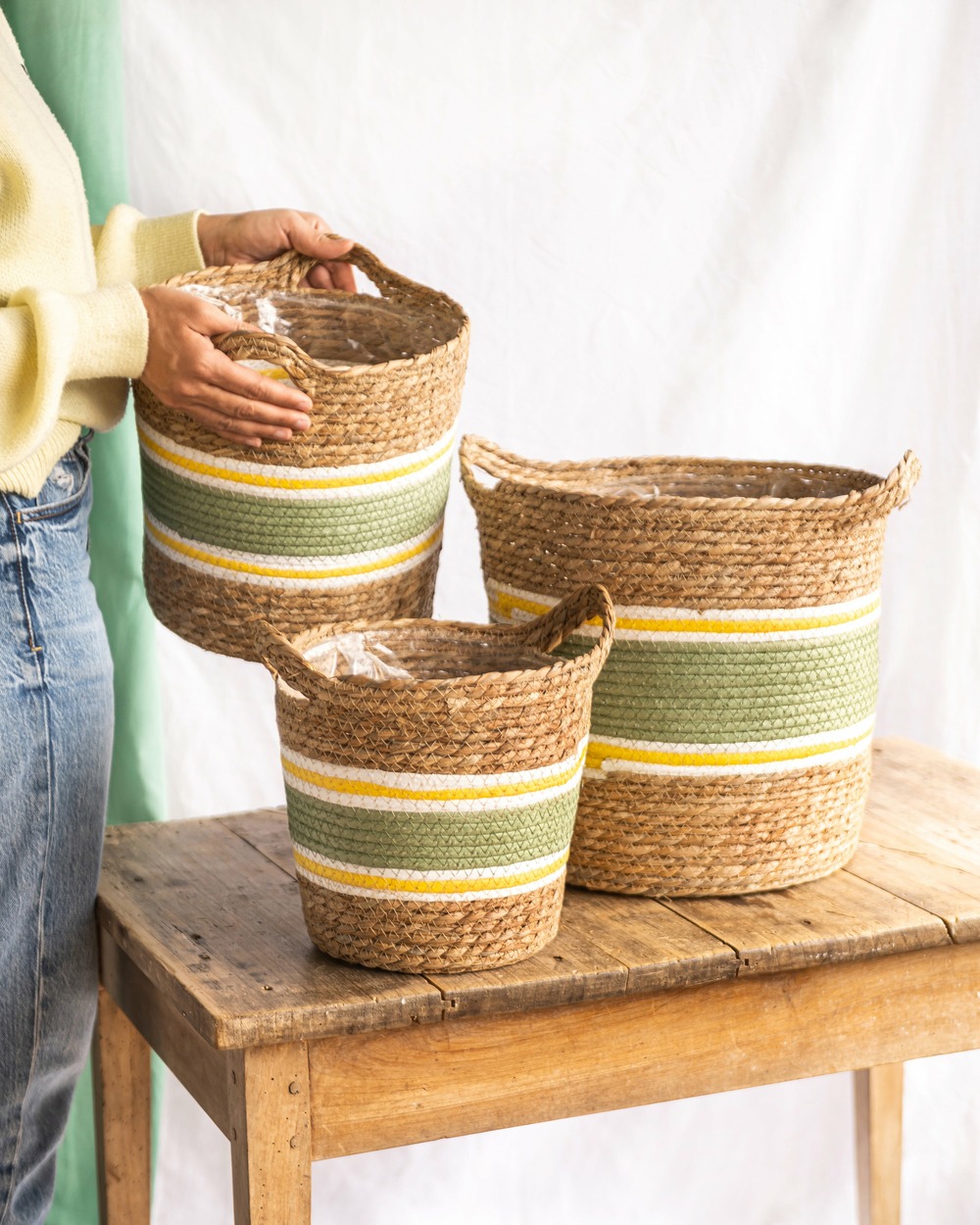 Trio grands paniers palma verts et jaune | Truffaut