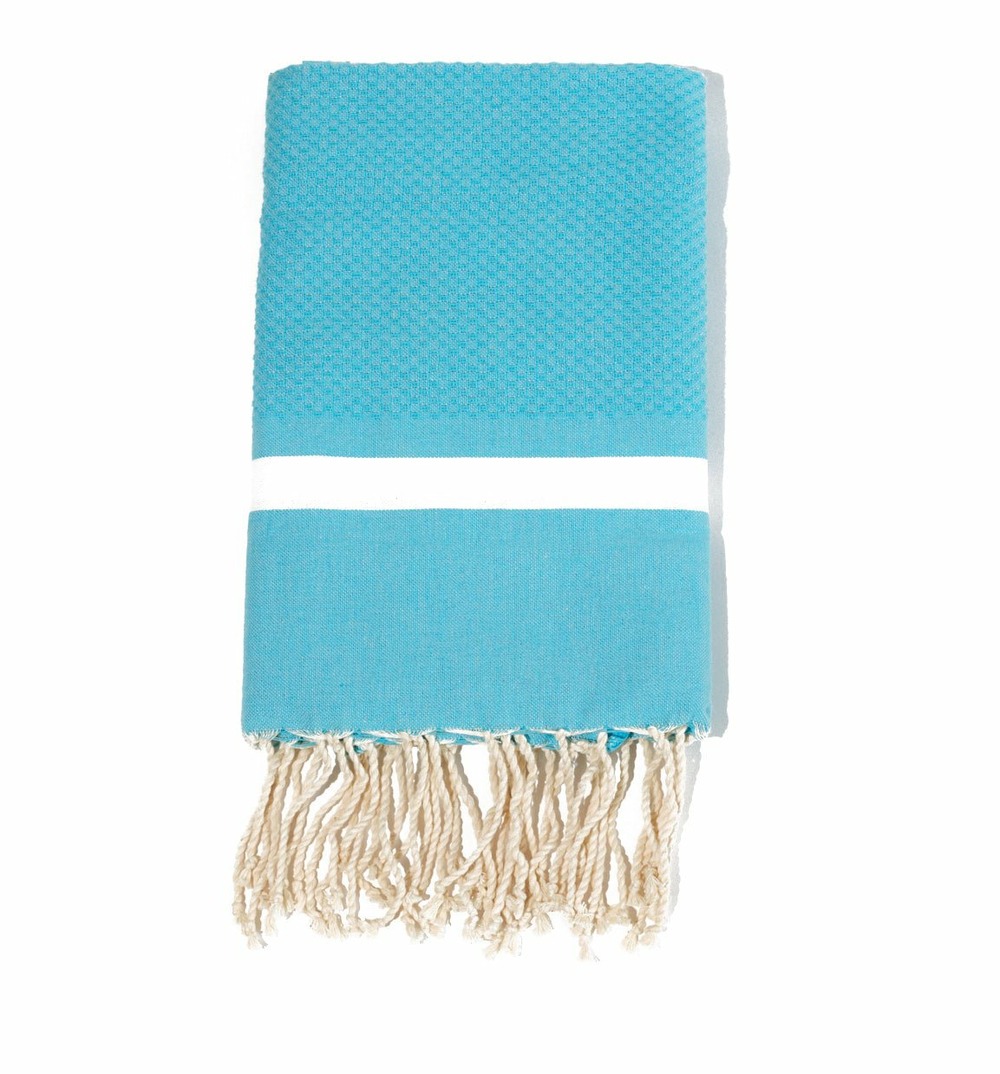 Fouta en coton tissage nid d'abeille spa 100x200cm turquoise | Truffaut
