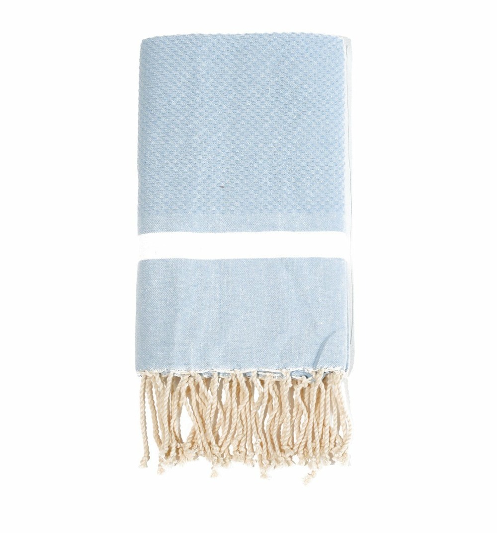 Fouta en coton tissage nid d'abeille spa 100x200cm bleu ciel | Truffaut