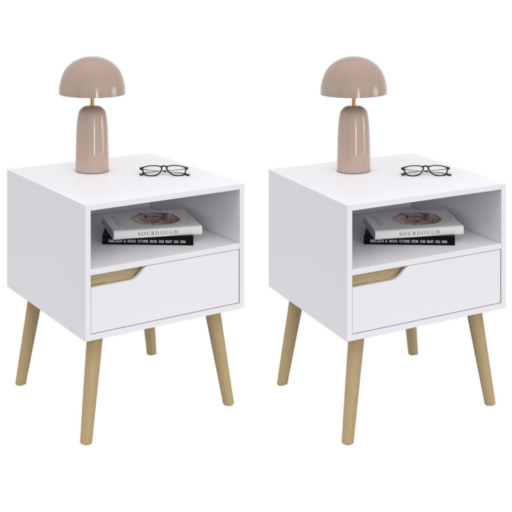 Lot de 2 tables de chevet helsinki scandinaves 1 tiroir avec niche blanc | Truffaut
