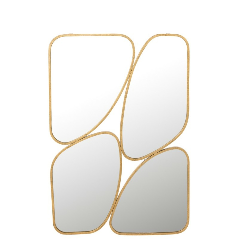 Miroir en 4 parties de formes irrégulières et cadre en métal doré ...