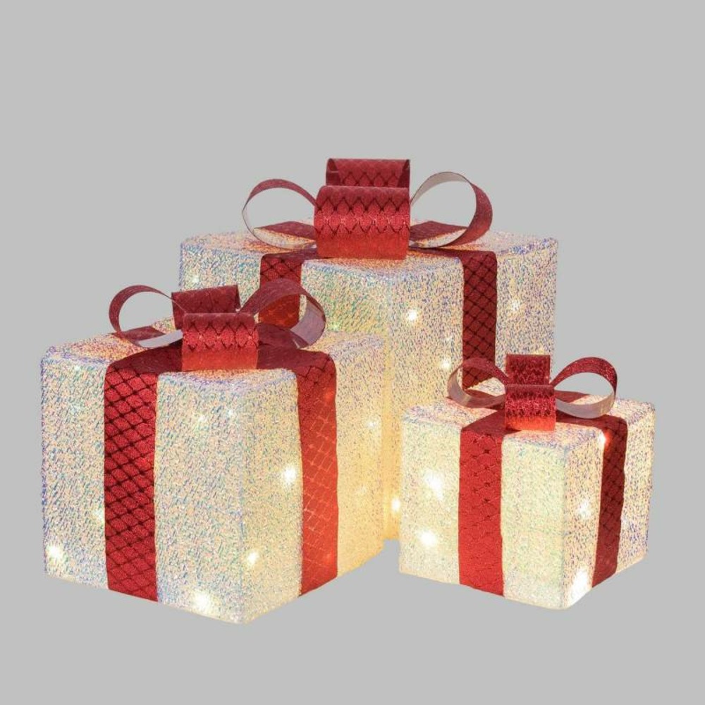 Lot de 3 cadeaux lumineux 3d en tissu brillant led blanc chaud à piles ...