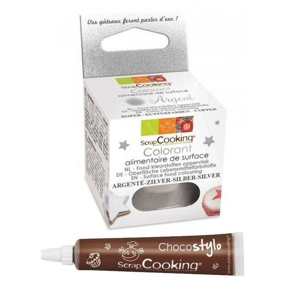 Colorant alimentaire de surface argenté + stylo chocolat | Truffaut
