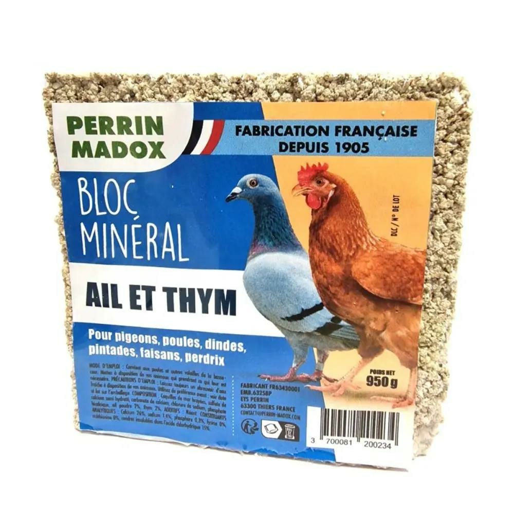 Bloc minéral ail et thym pour volailles et pigeons perrin madox 950g ...