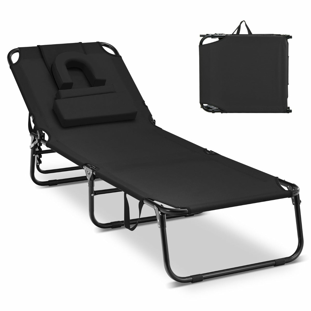Chaise longue de bronzage pliante face vers le bas avec trou 3 coussins ...