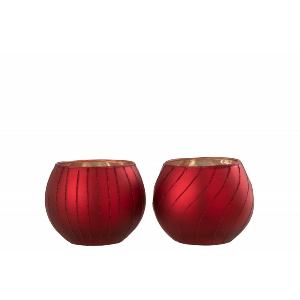 Set de 2 photophores en verre rouge 10x10x8 cm | Truffaut