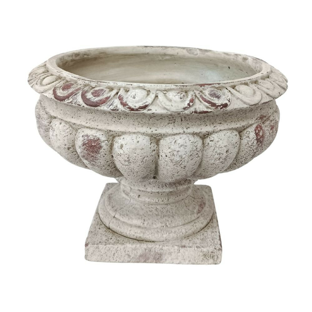 Vase médicis jardin vasque style pierre béton blanc motif vieilli 19cm ...