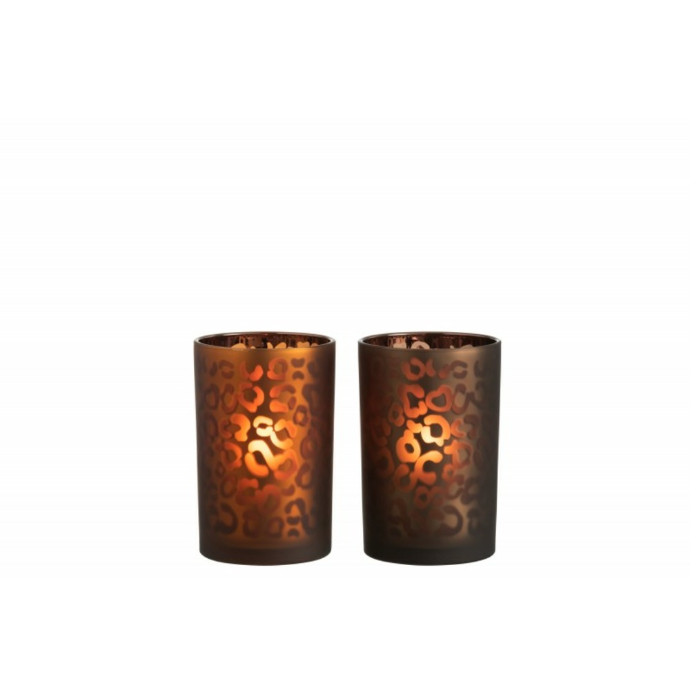 Photophore leopard verre marron/rouille large assortiment de 2 | Truffaut