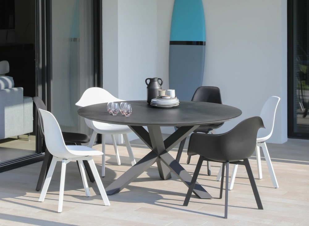 Ensemble table de jardin ferrone 150 - grey/black b + 8 chaises pliante ...