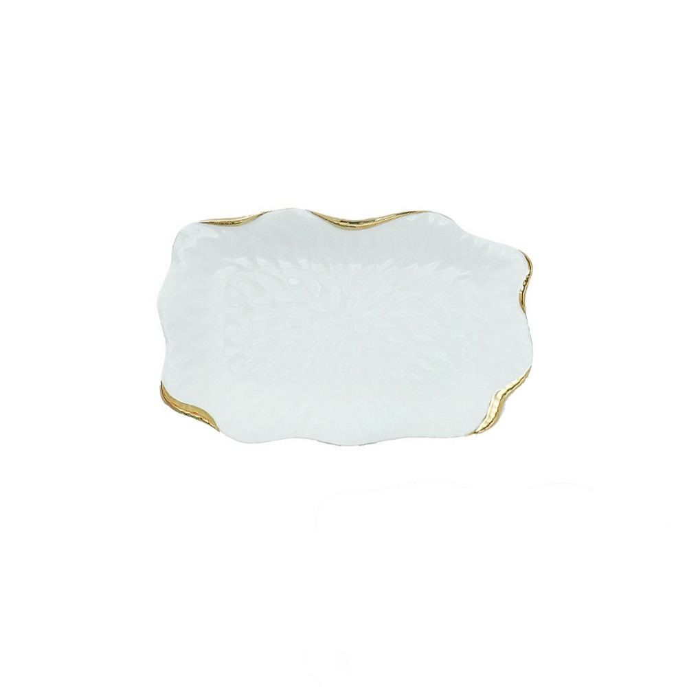 Plateaux rectangulaires en porcelaine blanche bords dorés - lot de 2 ...