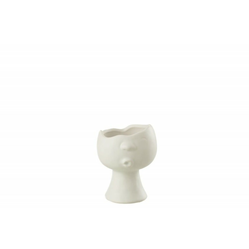 Cache-pot visage en porcelaine blanche 12x14cm | Truffaut
