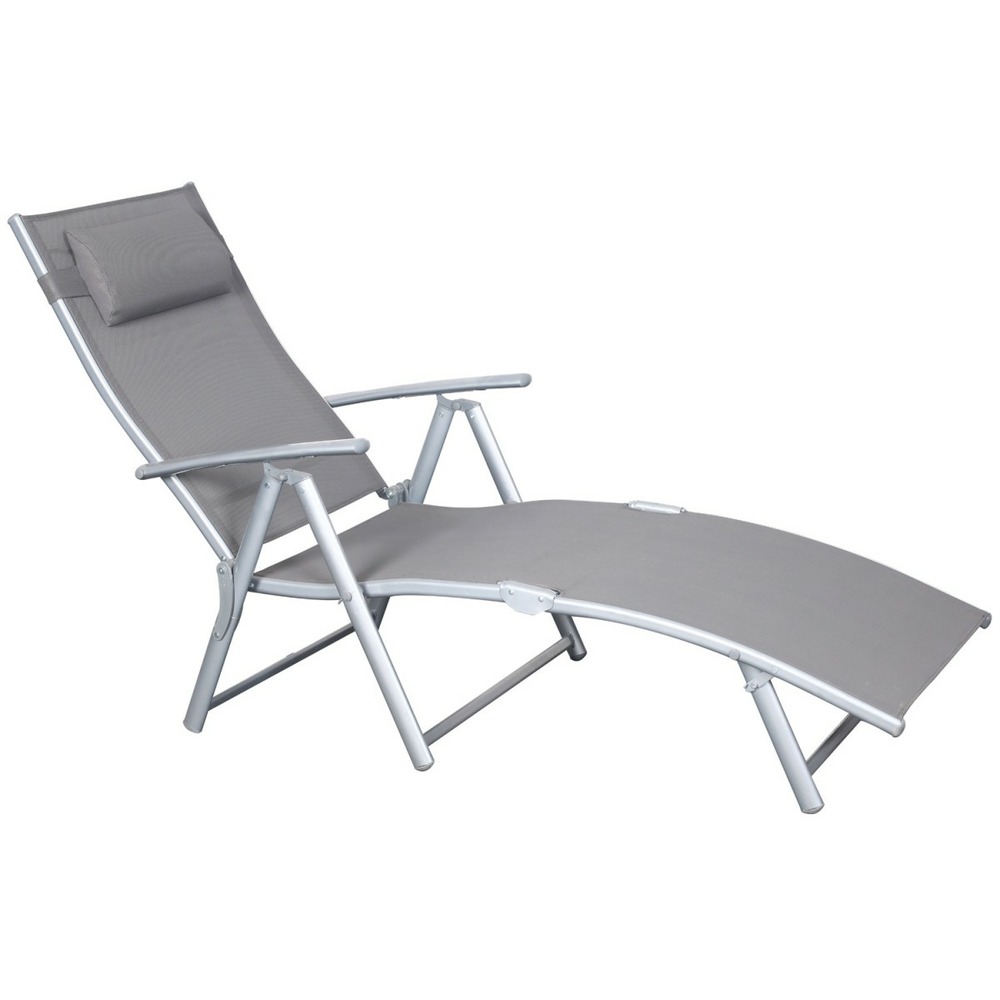 Transat alu gris dossier réglable bain de soleil jardin piscine plage ...