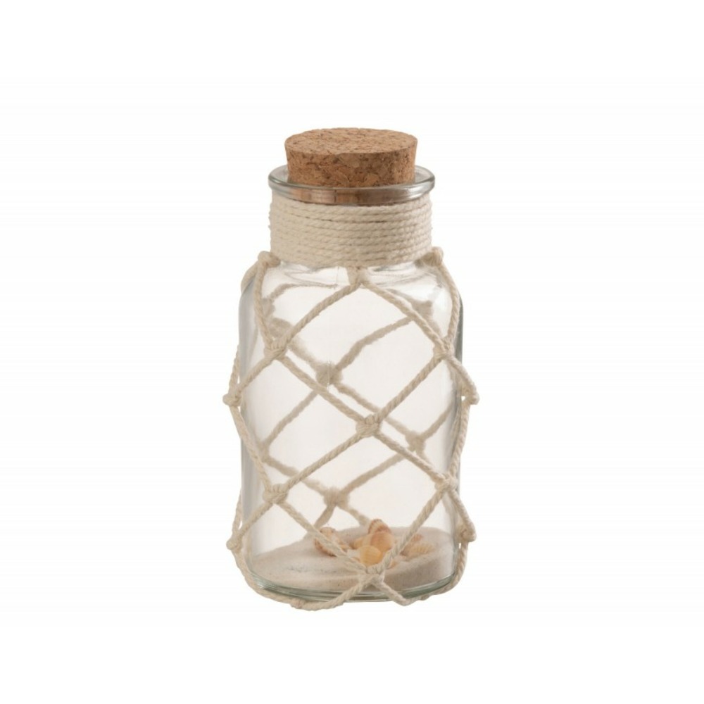 Pot avec bouchon liège et filet en verre transparent 7x7x14 cm | Truffaut