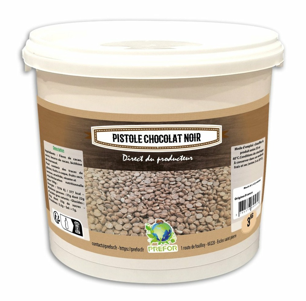 Pistole chocolat noir 65% seau 3kg | Truffaut