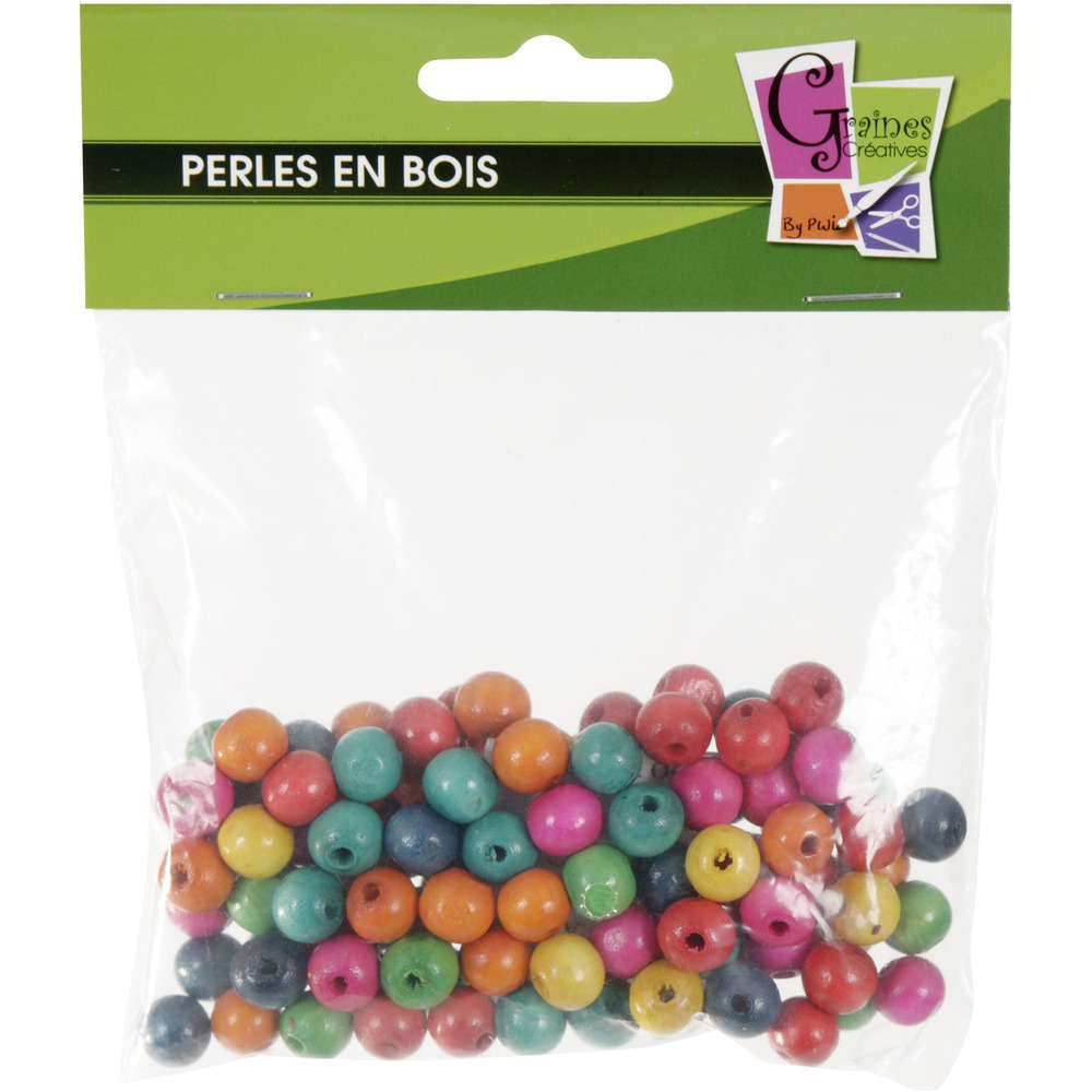 Sachet de 100 perles assorties, en bois Ø 10 mm (trou 2mm) Graine ...