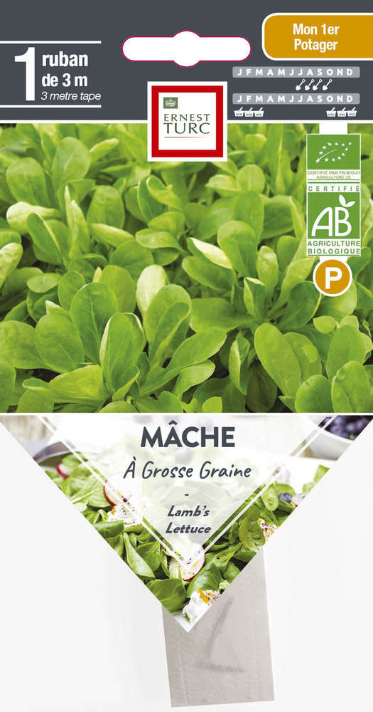 Graines de mâche à grosse graines Bio en ruban pré-semé en sachet ...