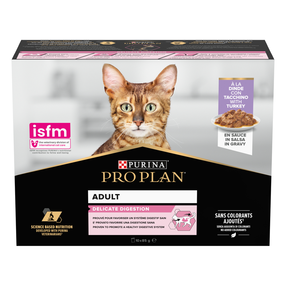 Pro plan delicate digestion dinde en Sauce pour chat 10x85g | Truffaut